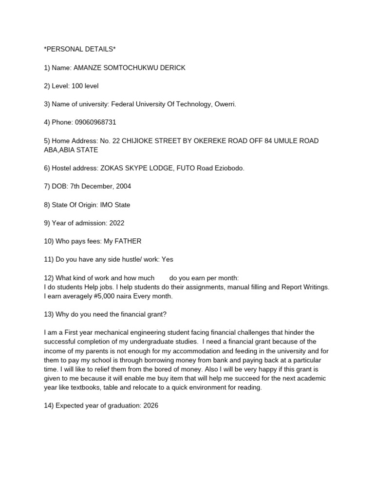 Amanze Somtochukwu Derick | PDF