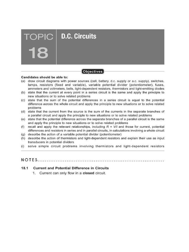 D.C Circuits Summarised Notes | PDF