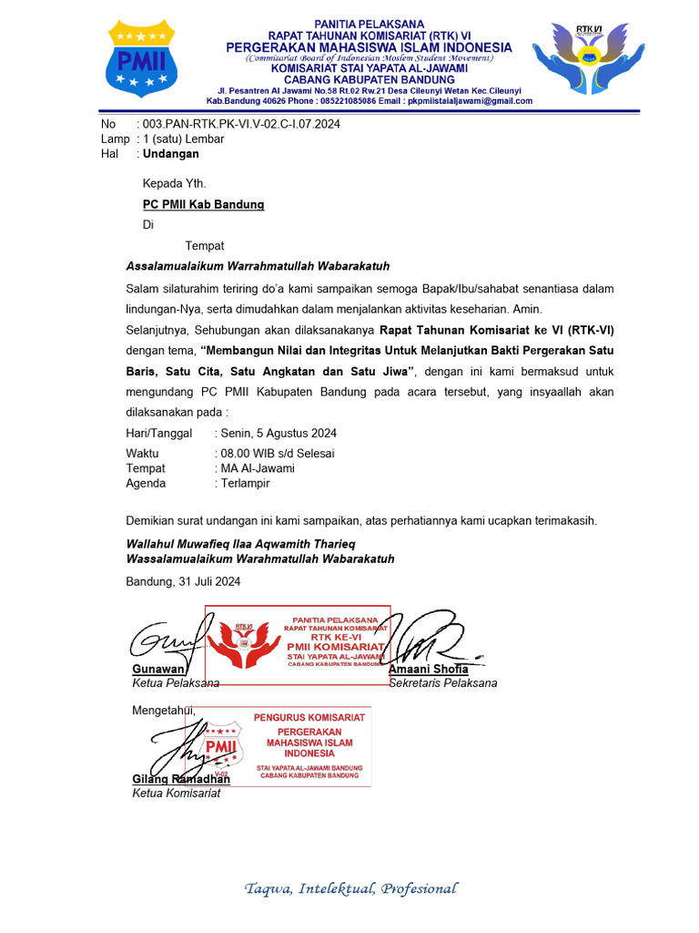 003.undangan PC PMII | PDF