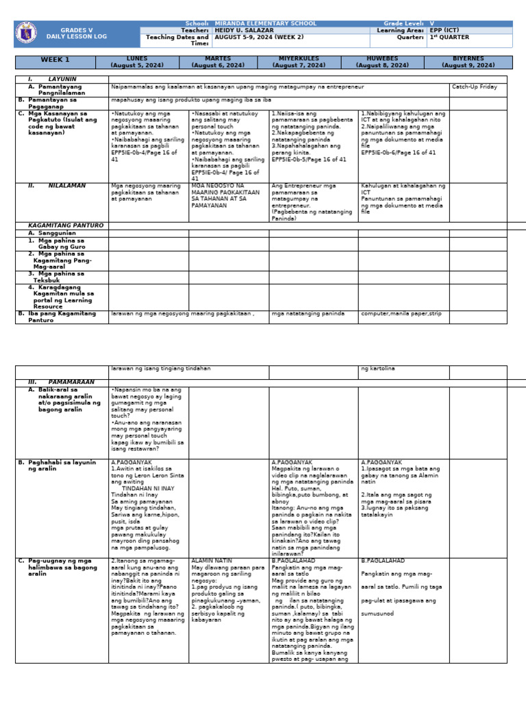 Grade 5 DLL EPP 5 Q4 Week 2 | PDF