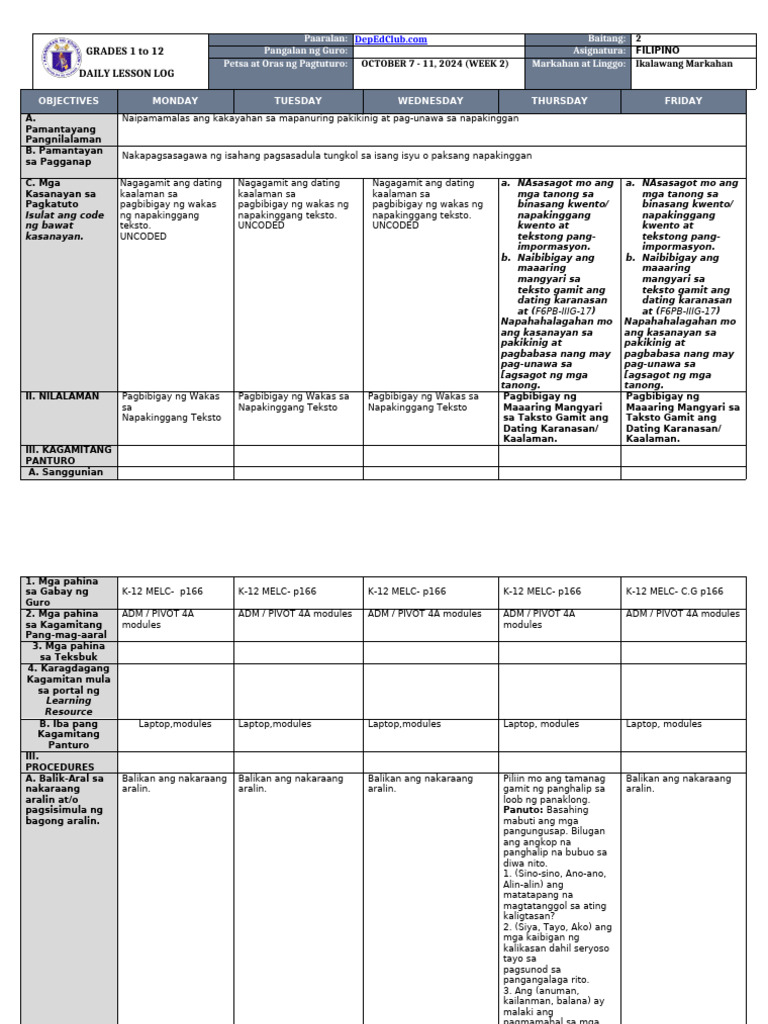DLL_FIILIPINO 6_Q2_W2 (1) | PDF