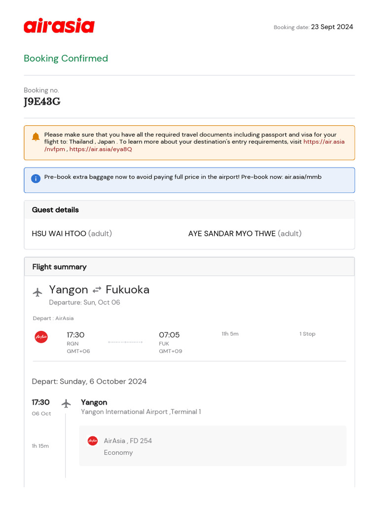 RGN Fuk Air Ticket 1 | PDF