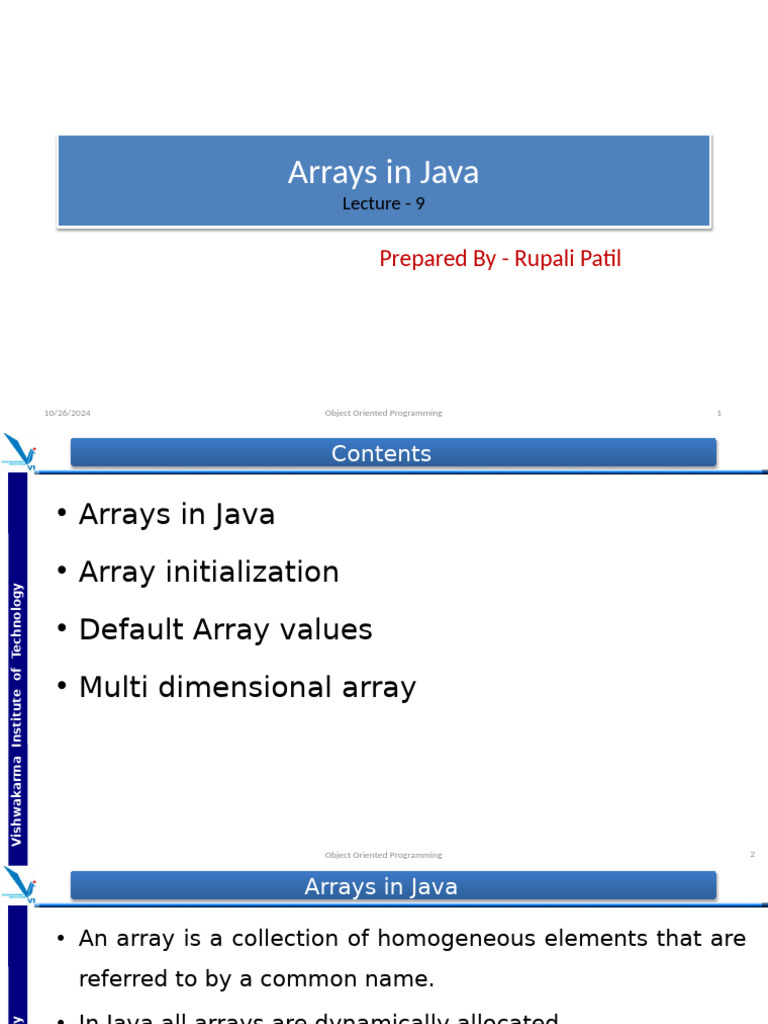 Lecture9 Arrays in Java 1 | PDF | Integer (Computer Science) | Data Type