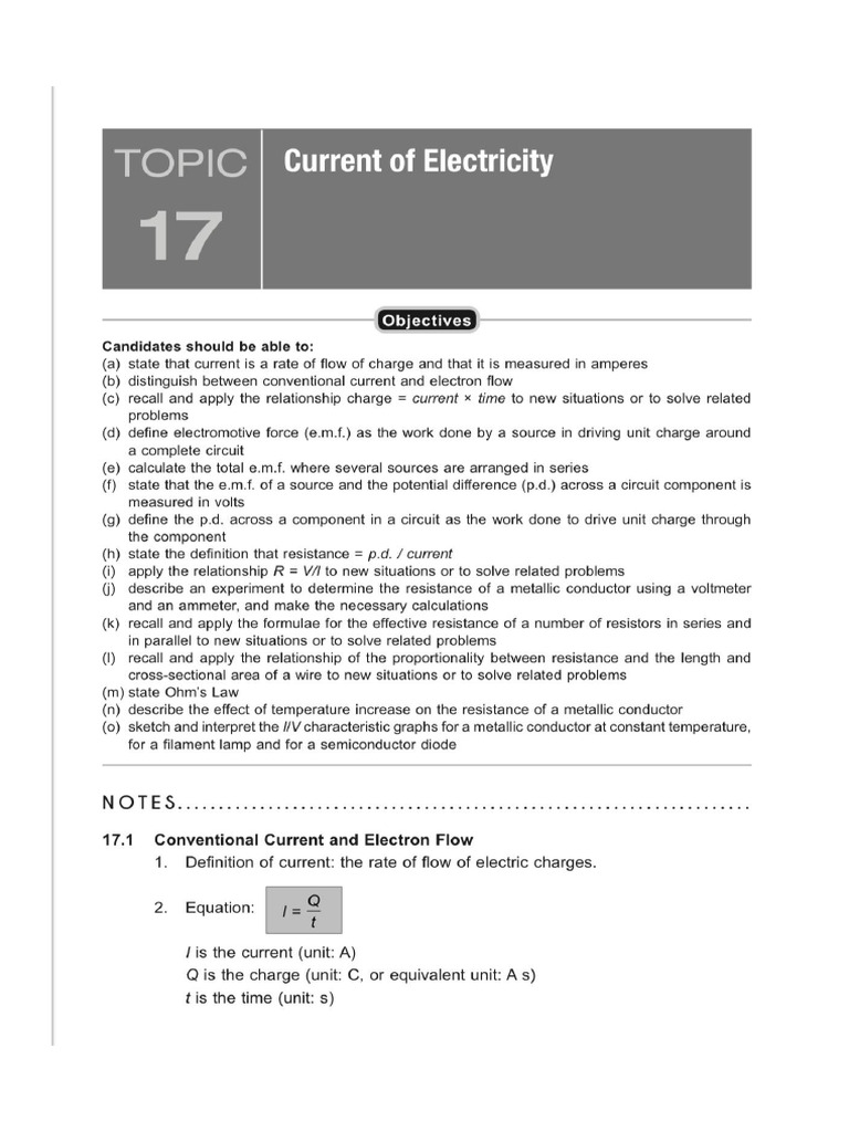 Current Electricity Summarised Notes | PDF