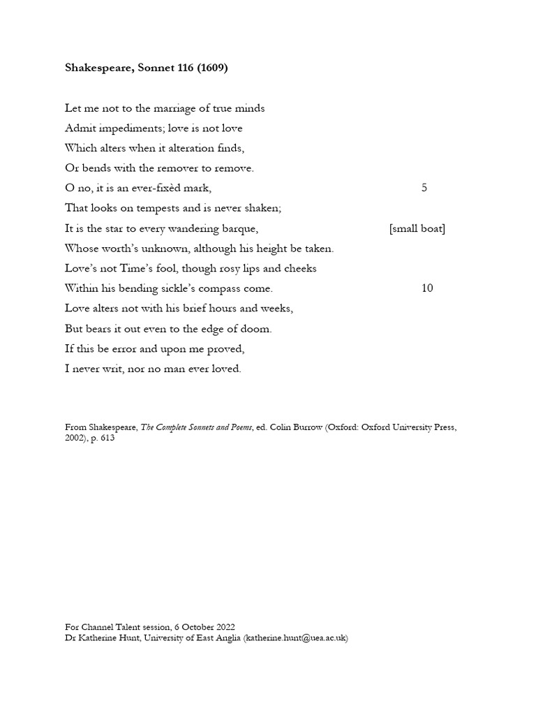 Shakespeare Sonnet 116 | PDF | Poetry