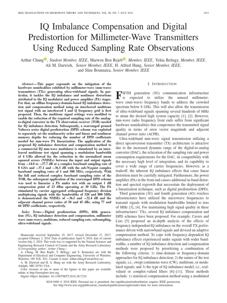 Ref 230 24 Iq Imbalance Compensation And Digital Predistortion For Millimeter Wave Transmitters