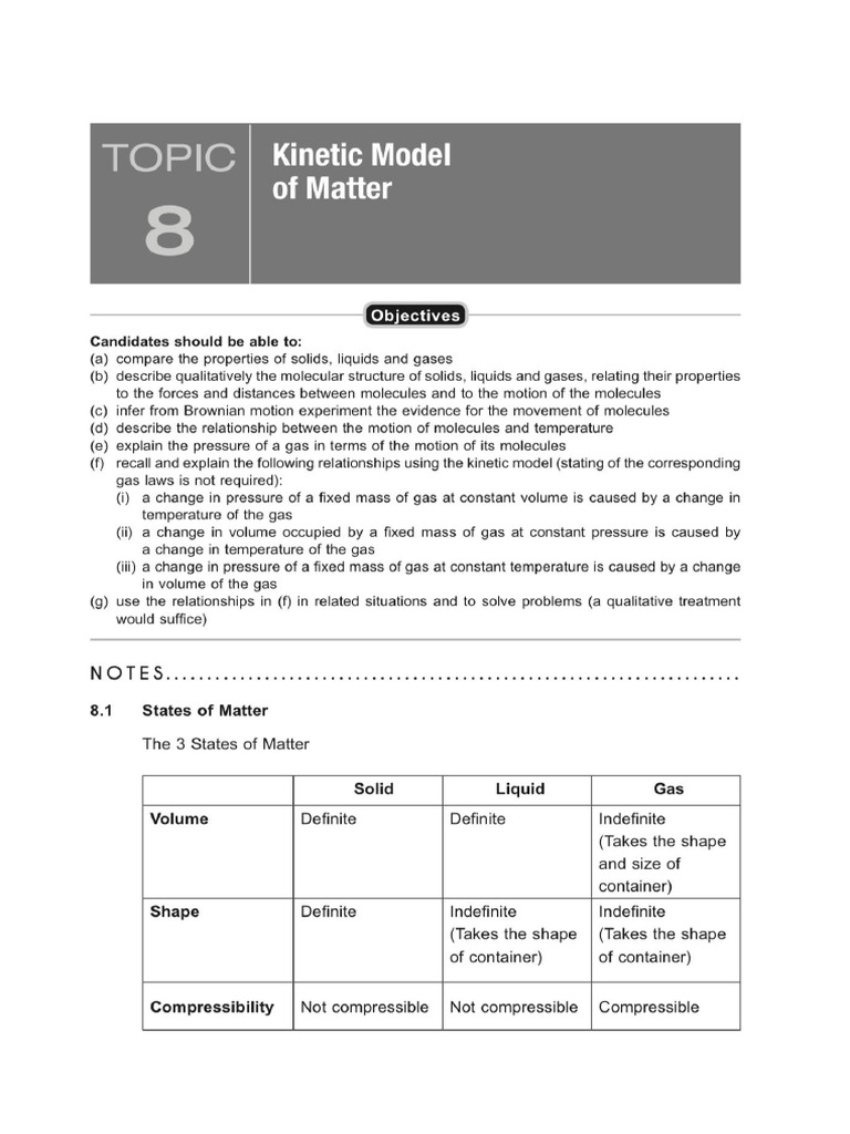 Kinetic Model of Matter Summarised Notes | PDF