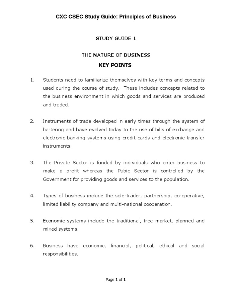 CXC CSEC POB Study Guide 1H Key Unit Points | PDF | Finance & Money ...
