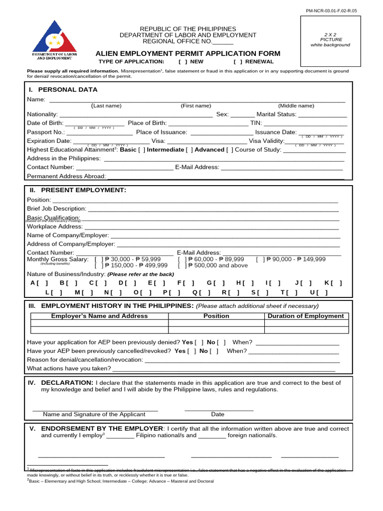 PM-NCR-03.01.F.02.R.05 - AEP Application Form | PDF | Travel Visa ...