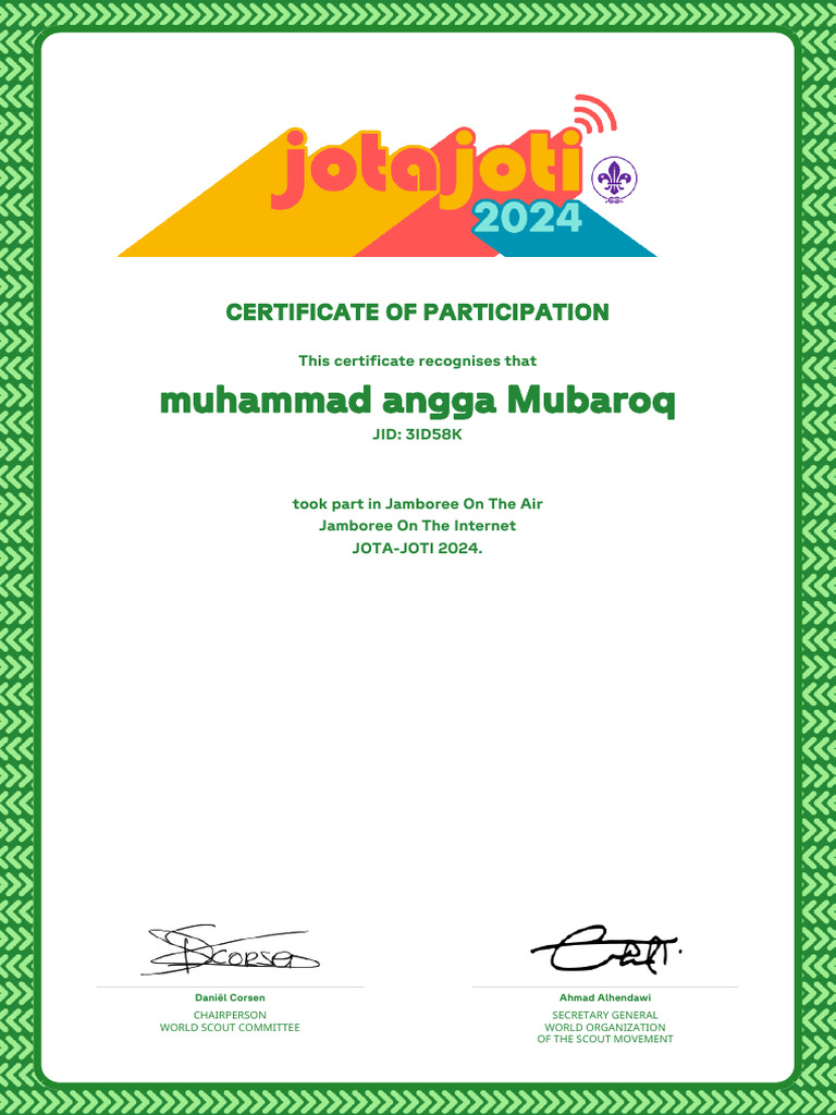 JOTA-JOTI 2024 Participation Certificate | PDF