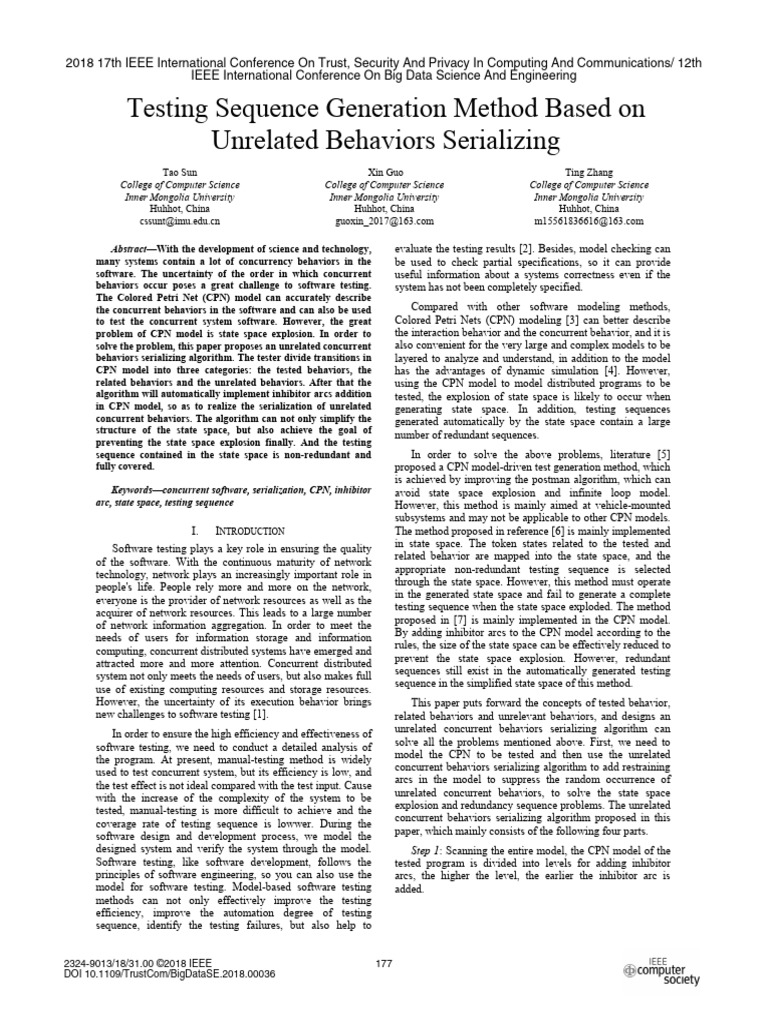 Testing Sequence Generation Method Based On Unrelated Behaviors ...