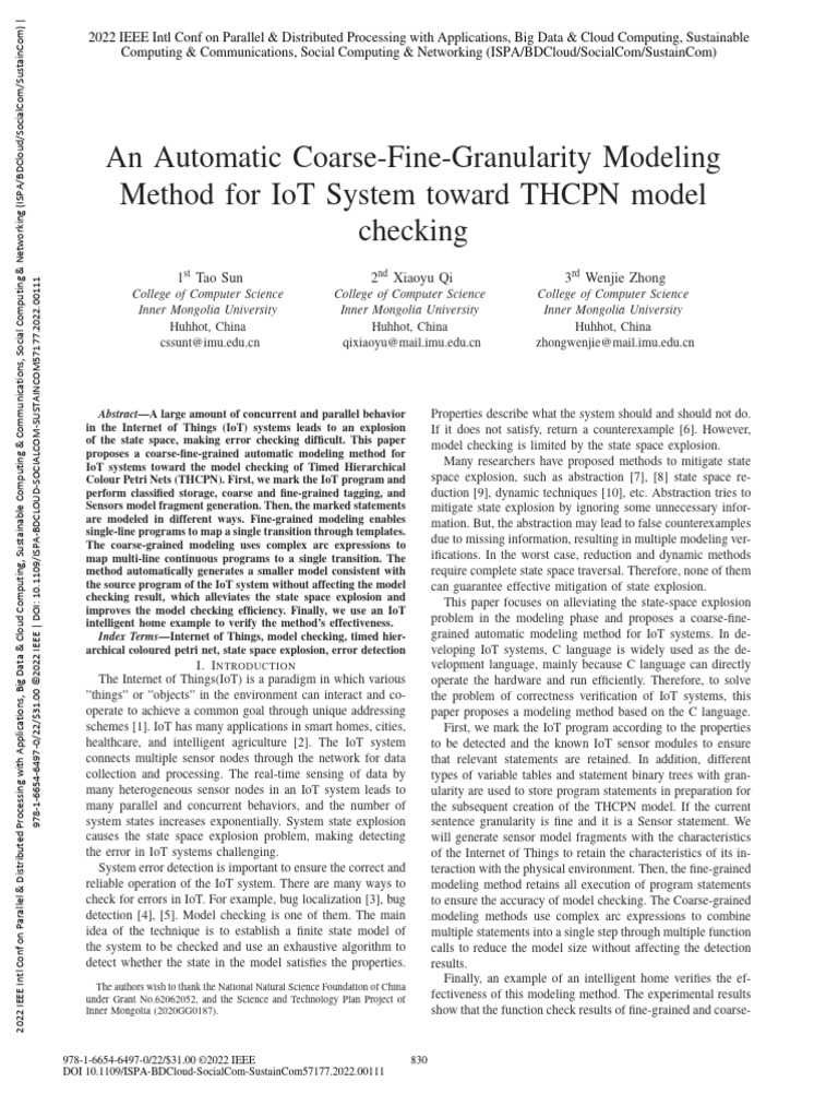 An Automatic Coarse-Fine-Granularity Modeling Method For IoT System Toward THCPN Model Checking ...