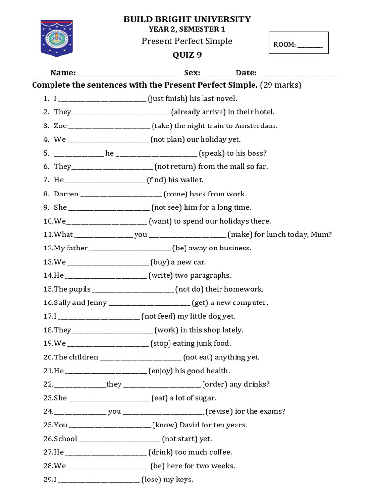 9-Quiz 9 (Present Perfect Simple) | PDF