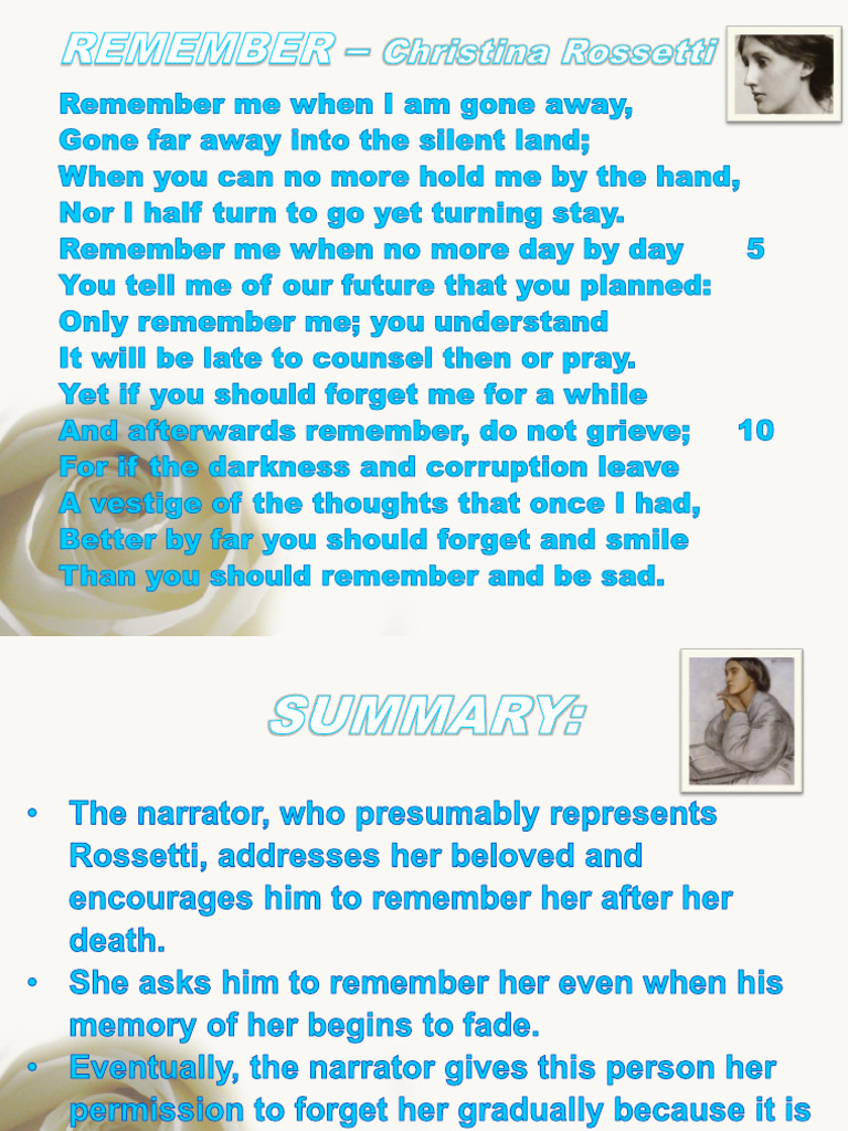Analysis of Rossetti's "Remember" Poem | PDF | Poetry | Sonnets