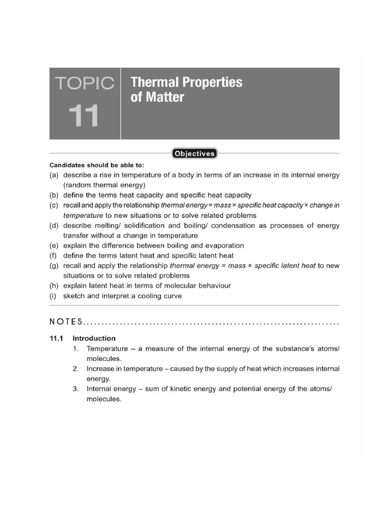 Thermal Properties of Matter summarised notes | PDF