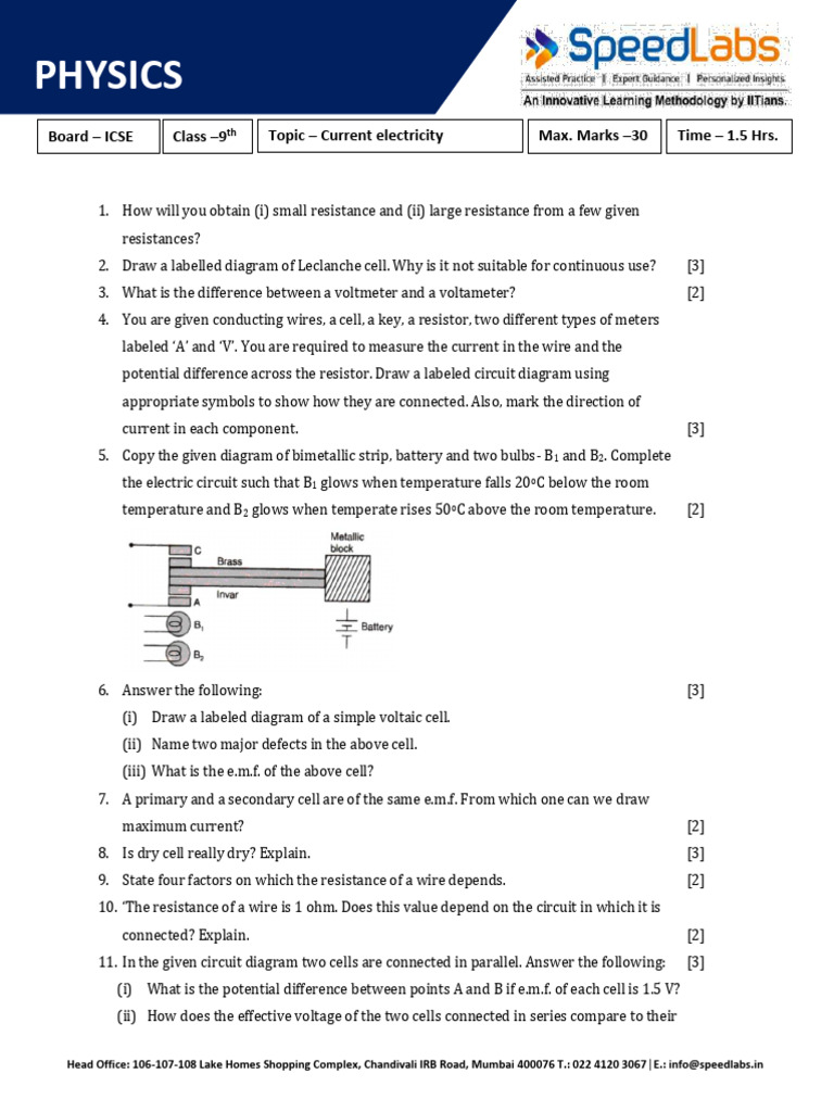 Current-Electricity Important-Qs Important-Questions - ICSE | PDF ...