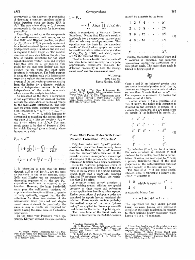 Ref 230 47 Phase Shift Pulse Codes With Good Periodic Correlation Properties Corresp. | PDF ...