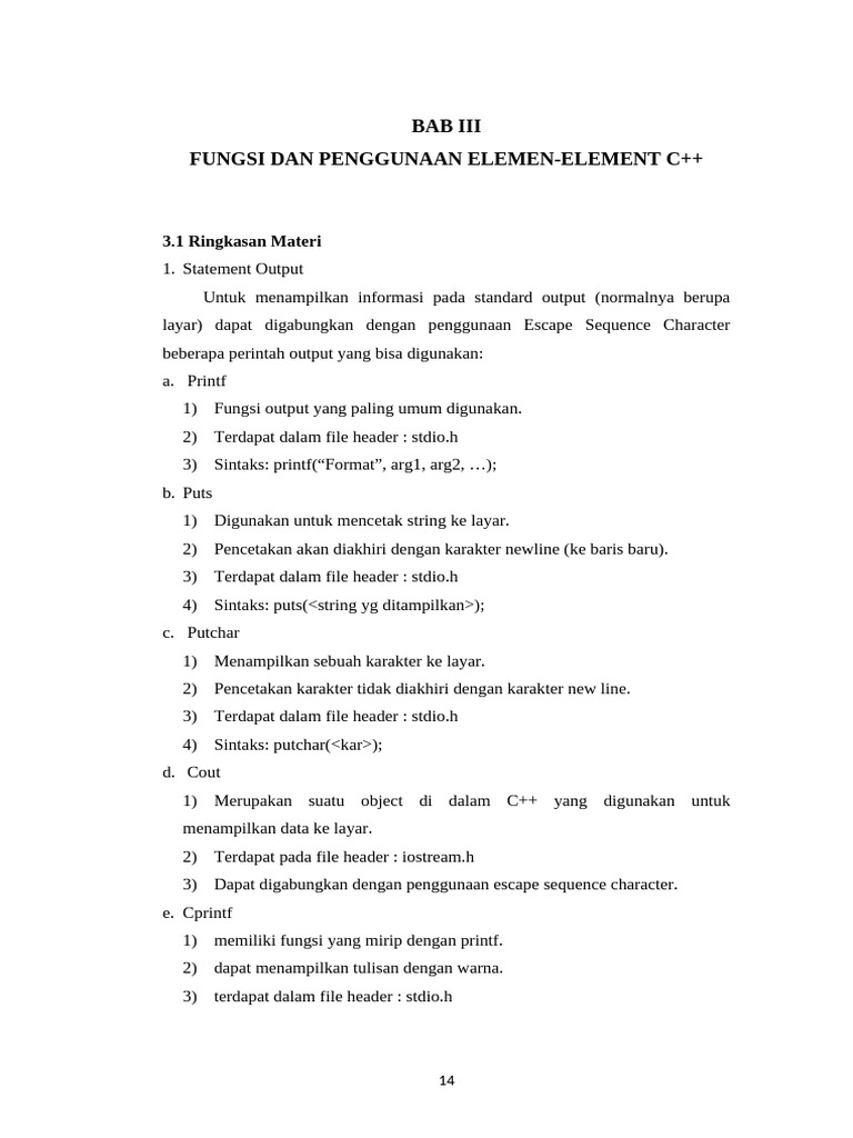 Bab Iii Fungsi Dan Penggunaan Elemen-Element C++ | PDF