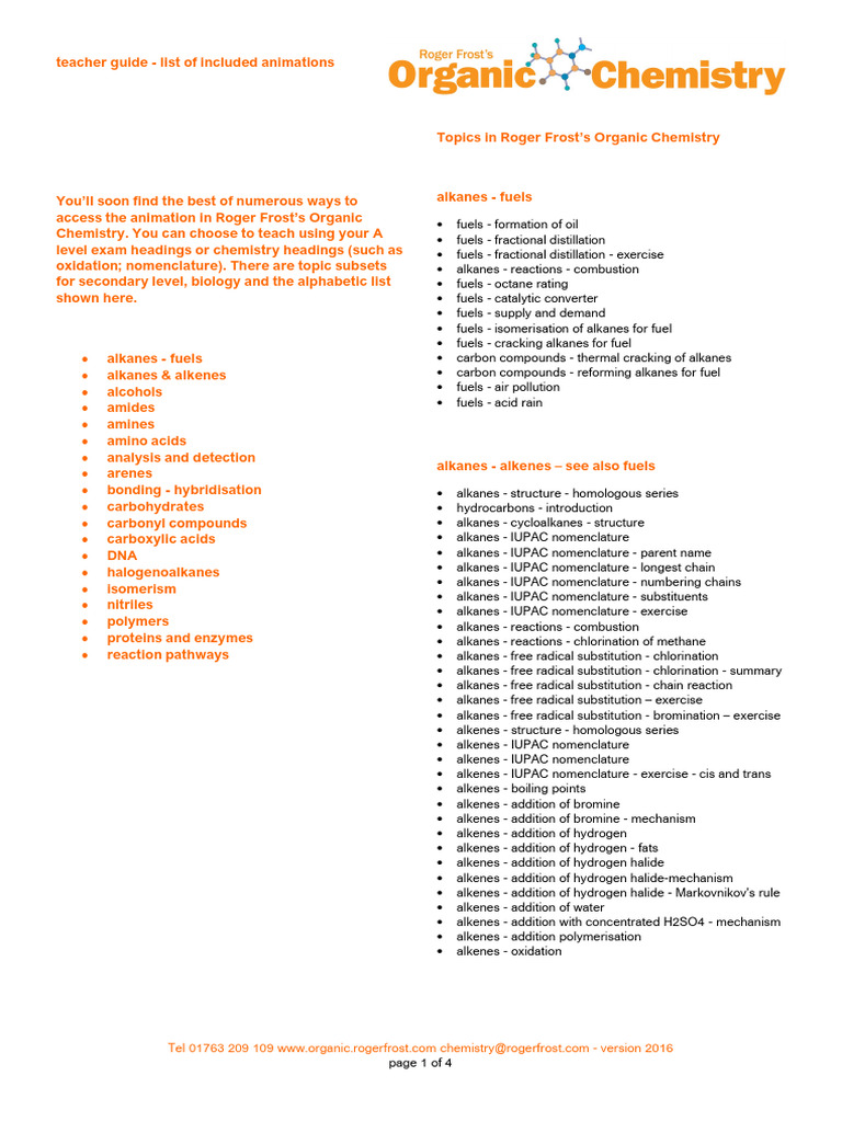 Organic Chemistry - List of Animation Topics | PDF | Amine | Alkane