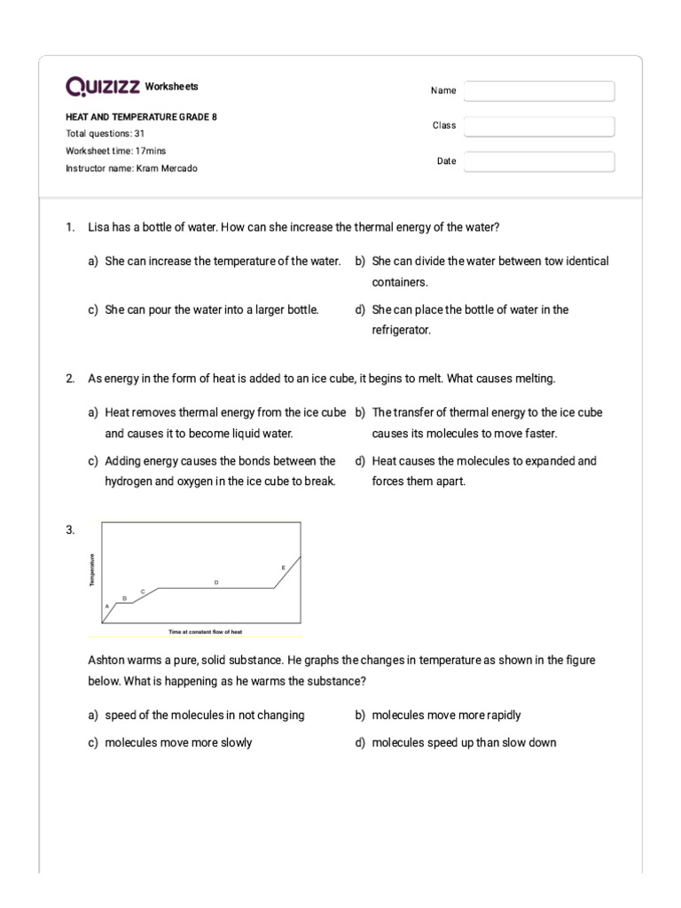 HEAT AND TEMPERATURE GRADE 8 - Quizizz | PDF | Phase (Matter) | Liquids