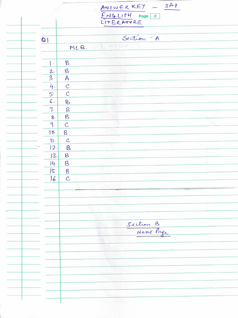 Eng Lit Answer Key SA1 | PDF
