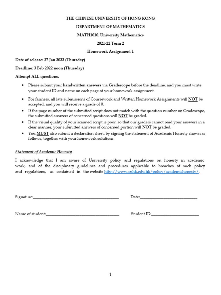 MATH1010 (Term 2) Assignment 1 | PDF | Real Number | Sequence