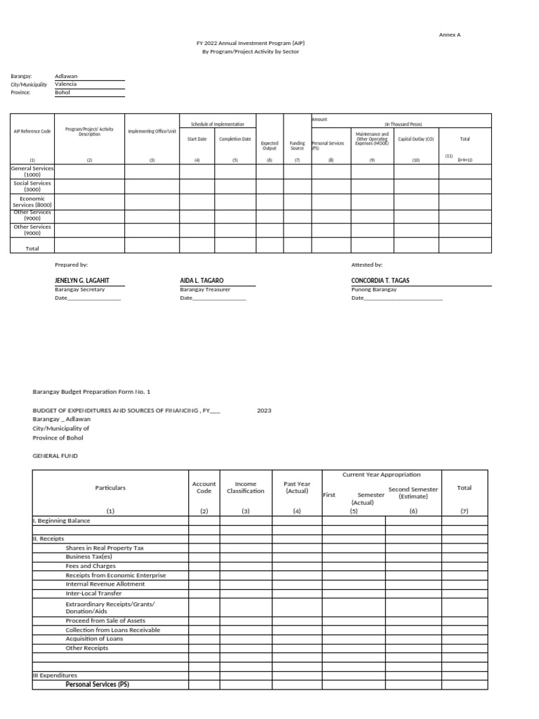 Adlawan Barangay AIP and Budget FY 2023 | PDF | Expense | Budget