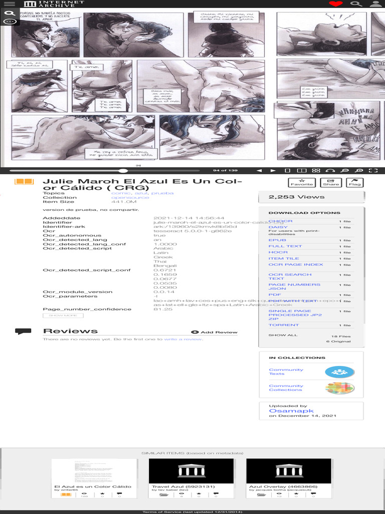 Julie Maroh El Azul Es Un Color Cálido (CRG) Free Download, Borrow, and Streaming Internet ...