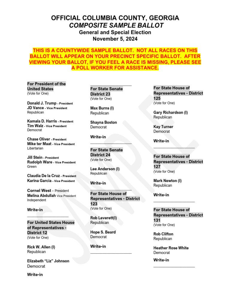 Columbia County Composite Sample Ballot | PDF | Bonds (Finance ...