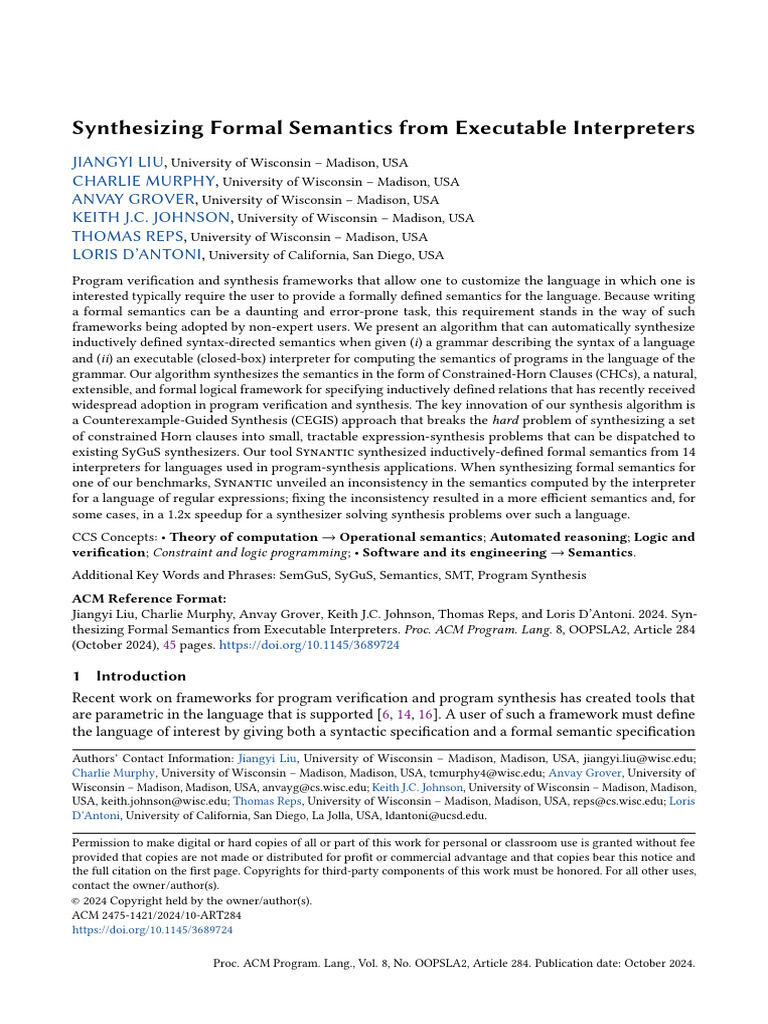 Synthesizing Formal Semantics From Executable Interpreters | PDF | Semantics | Programming Language