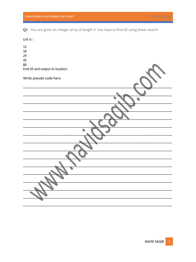 Linear Search and Bubble Sort-Sheet | PDF | Computer Science | Computing