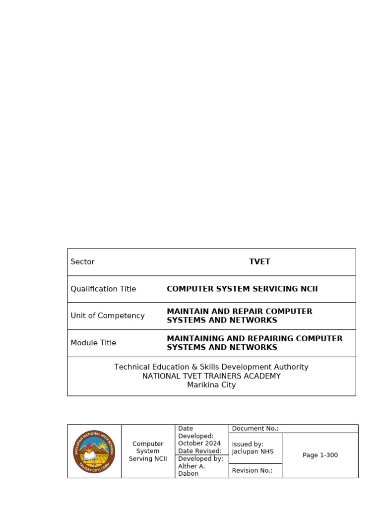 Computer System Servicing NCII Guide | PDF | Electronics | Risk