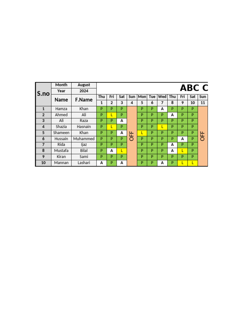 August 2024 Attendance Record | PDF