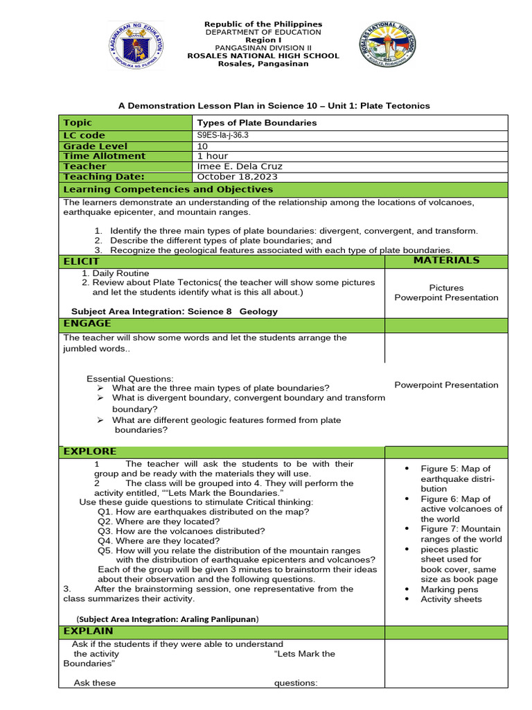 COT1 - Imee - (LP DEMO) | PDF | Plate Tectonics | Geology