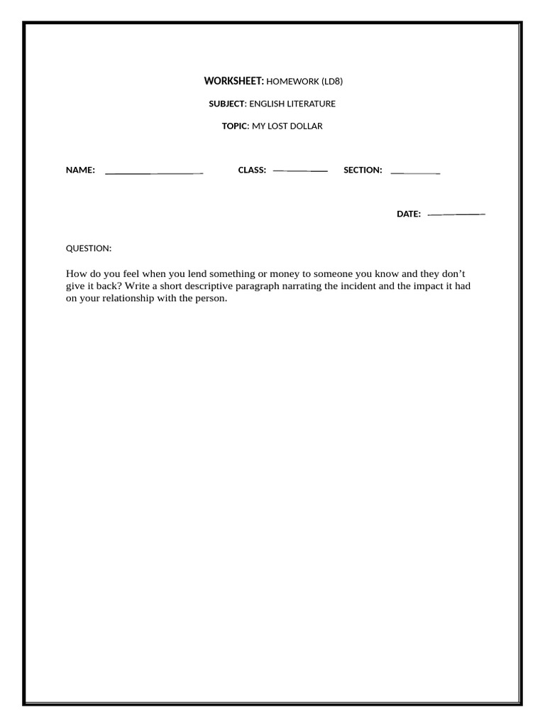 Worksheet (LD 8) | PDF