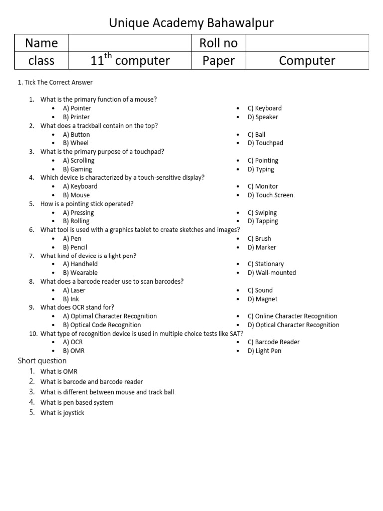 Pointing Device and Source Data Entry Devices | PDF | Input/Output ...