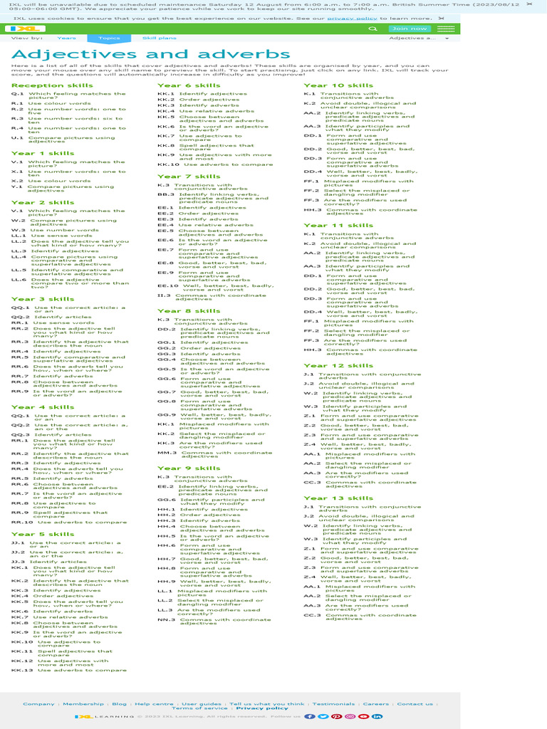 IXL Learning: Adjectives and Adverbs Skills | PDF | Adjective | Adverb