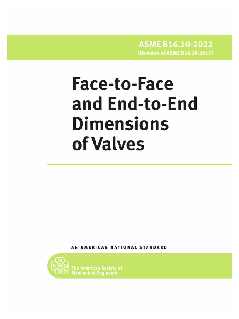 ASME B16.10 2022 Face To Face and End To End Dimensions of Valves | PDF