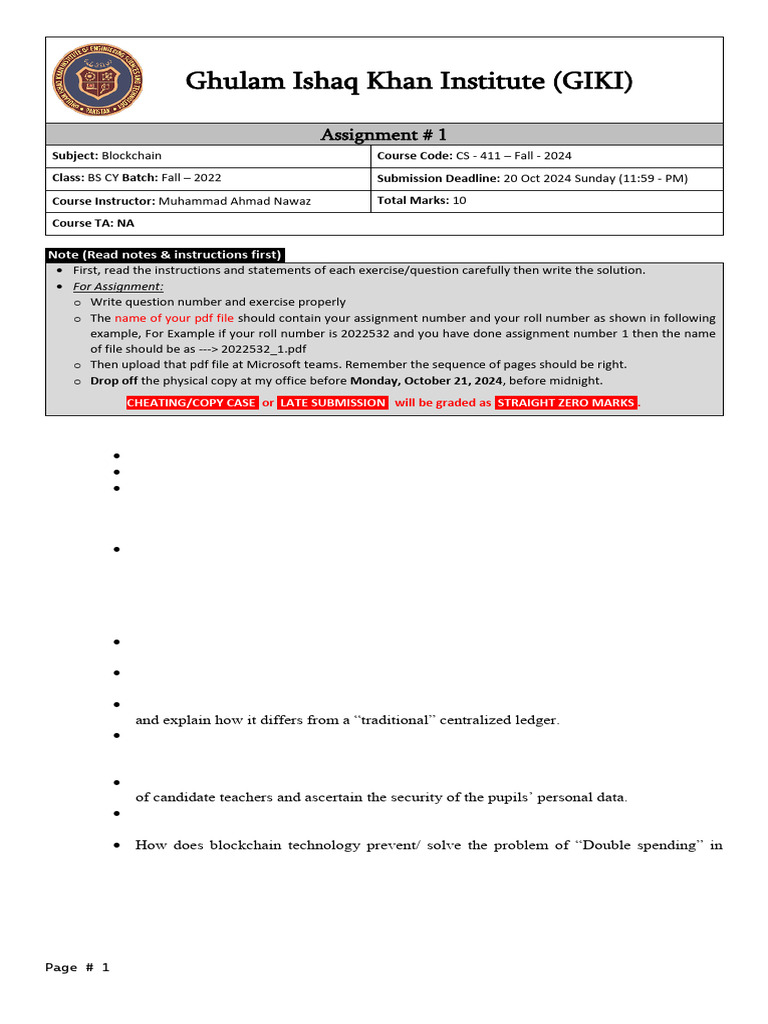 Blockchain Assignment - 1 - GIKI | PDF | Computing