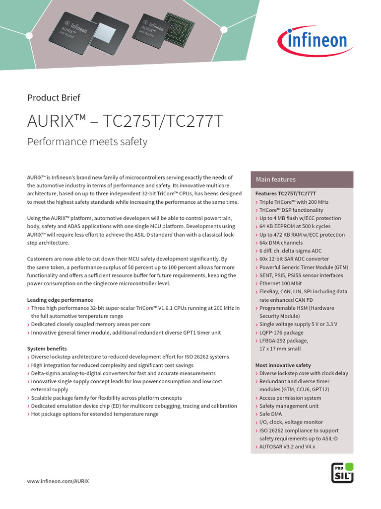 Infineon AURIX TC275T TC277T PB v01 - 00 EN | PDF | Microcontroller | Manufactured Goods