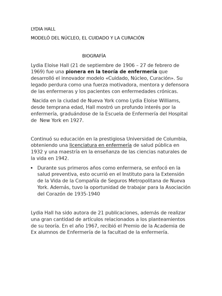 Teoría de Lydia Hall en Enfermería | PDF | Enfermería | Medicina