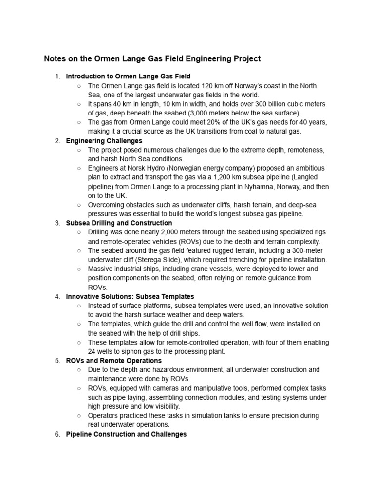 Notes On The Ormen Lange Gas Field Engineering Project | PDF | Seabed