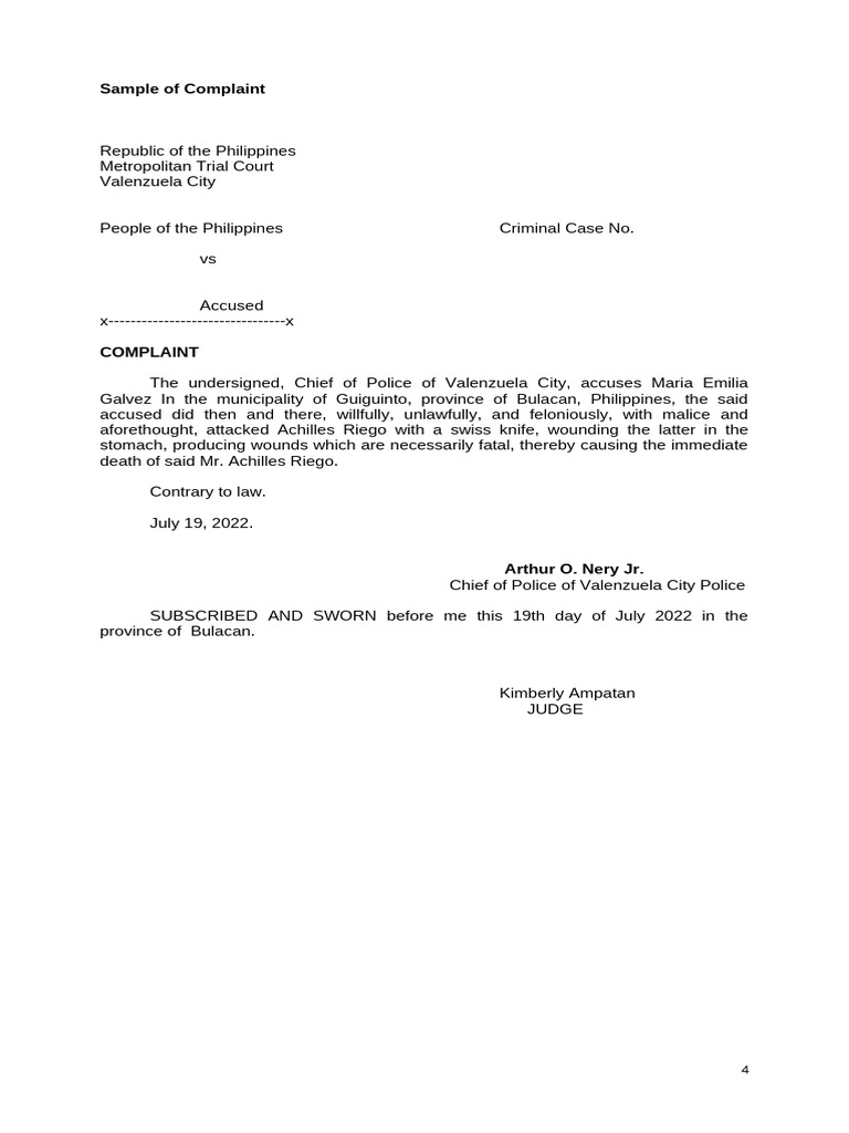 Sample of Complaint | PDF