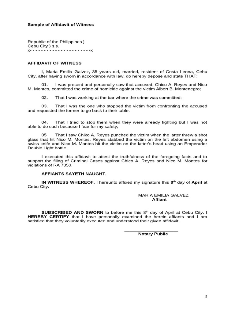 Sample of Affidavit of Witness | PDF