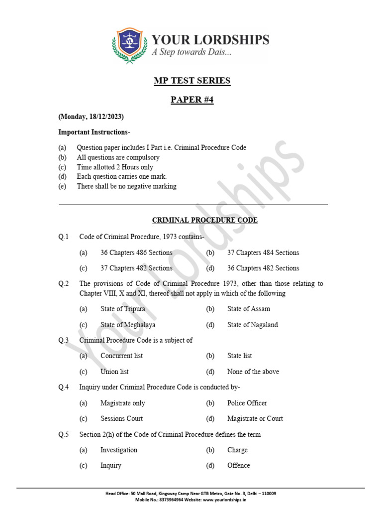 MP Test Series 4 18 12 2023 | PDF | Criminal Procedure In South Africa ...