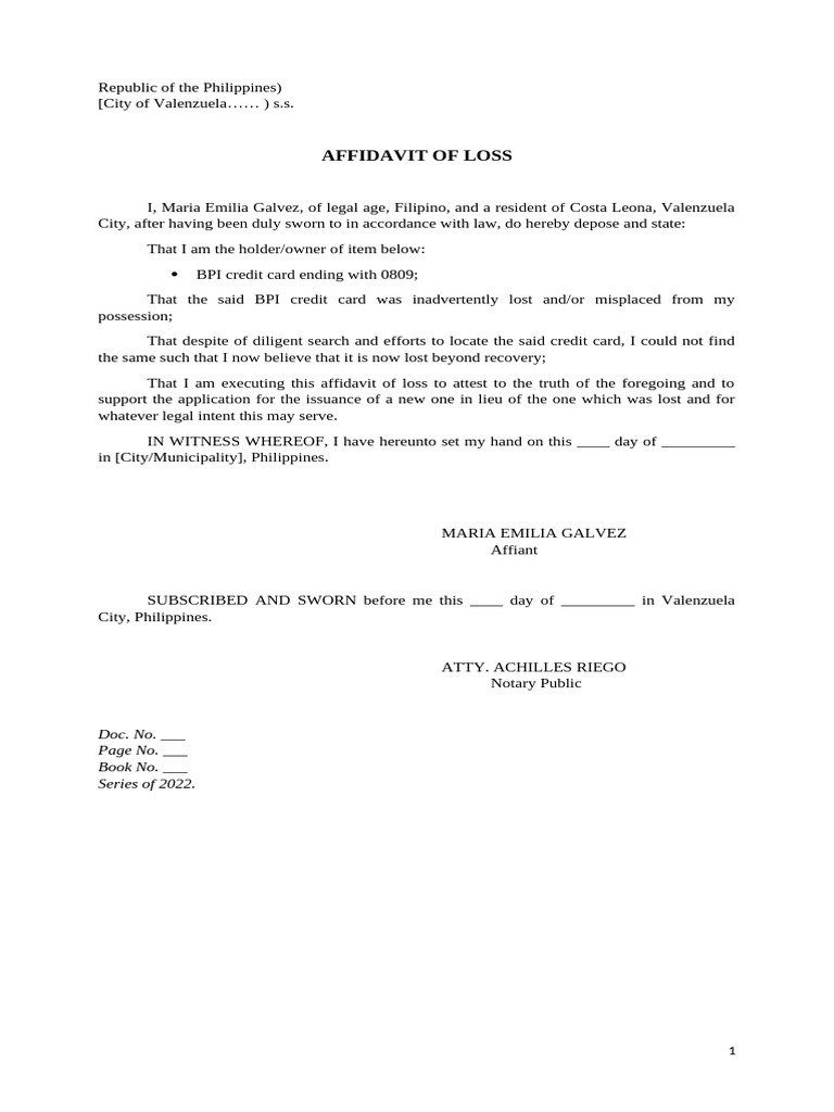 Affidavit of Lost Credit Card | PDF | Law