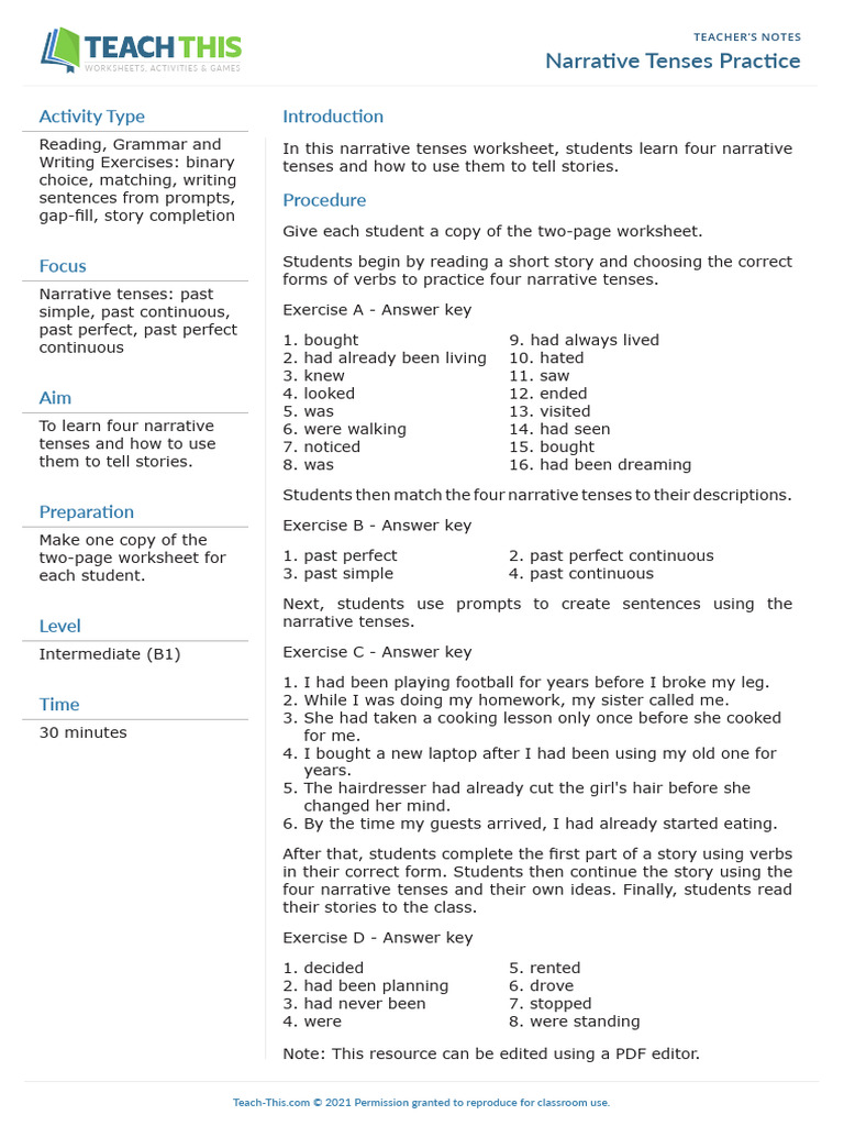 Narrative Tenses Practice | PDF | Grammatical Tense | Language Mechanics