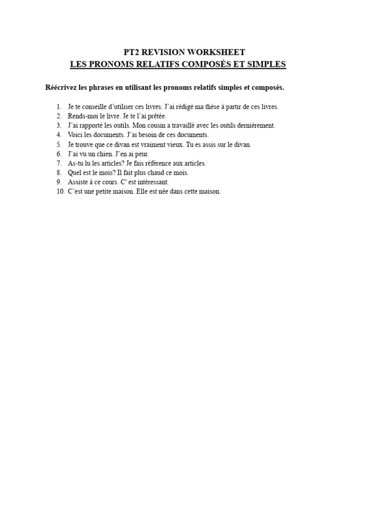 Exercices sur les pronoms relatifs | PDF