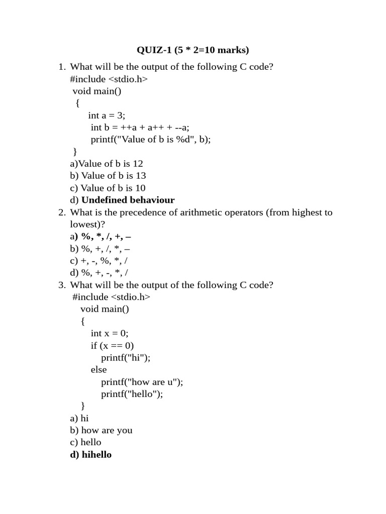QUIZ | PDF | C (Programming Language) | Control Flow