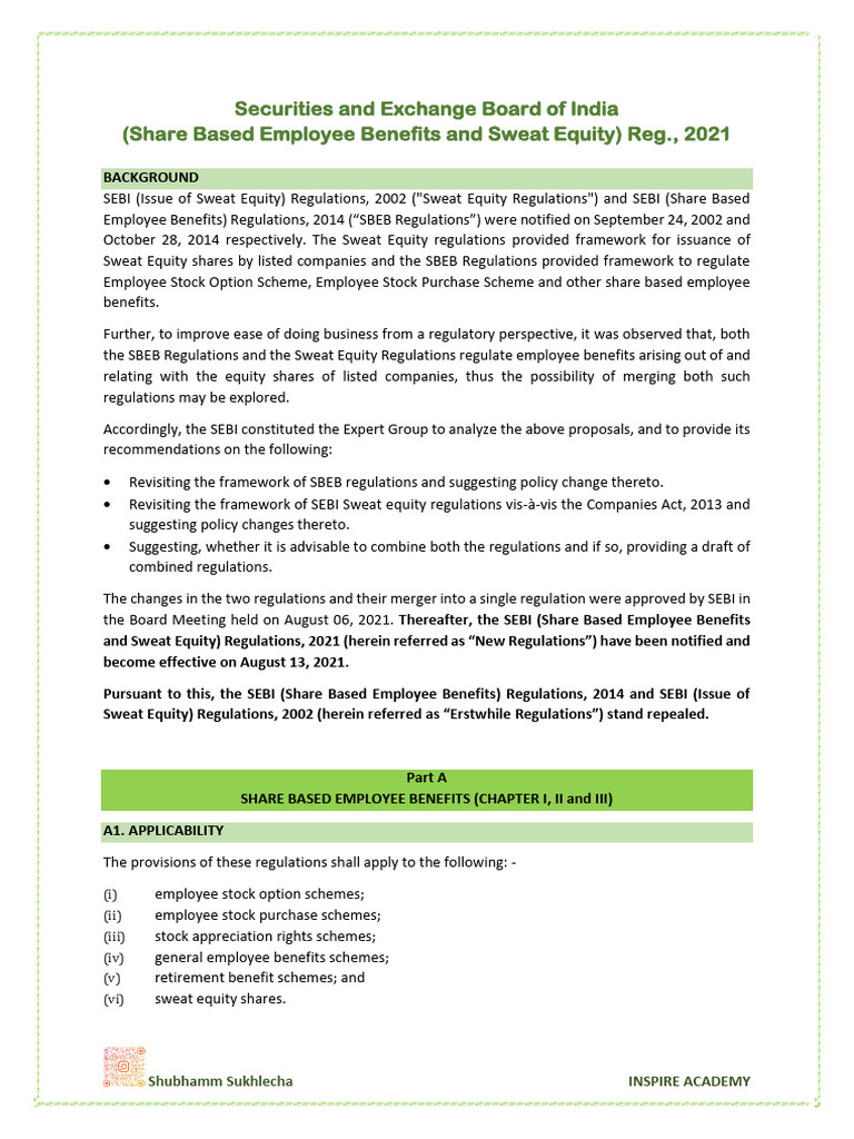 SEBI (SES & SBEB) Reg 2021 | PDF | Takeover | Option (Finance)